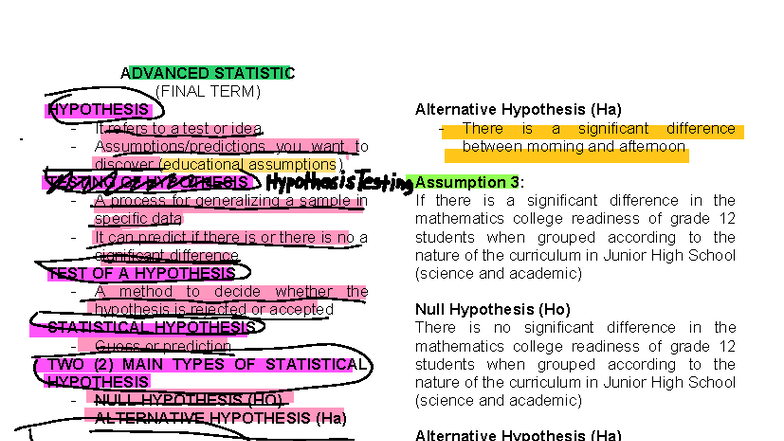 Advanced Statistics (Final Term) Hypothesis Testing Guide - Studocu