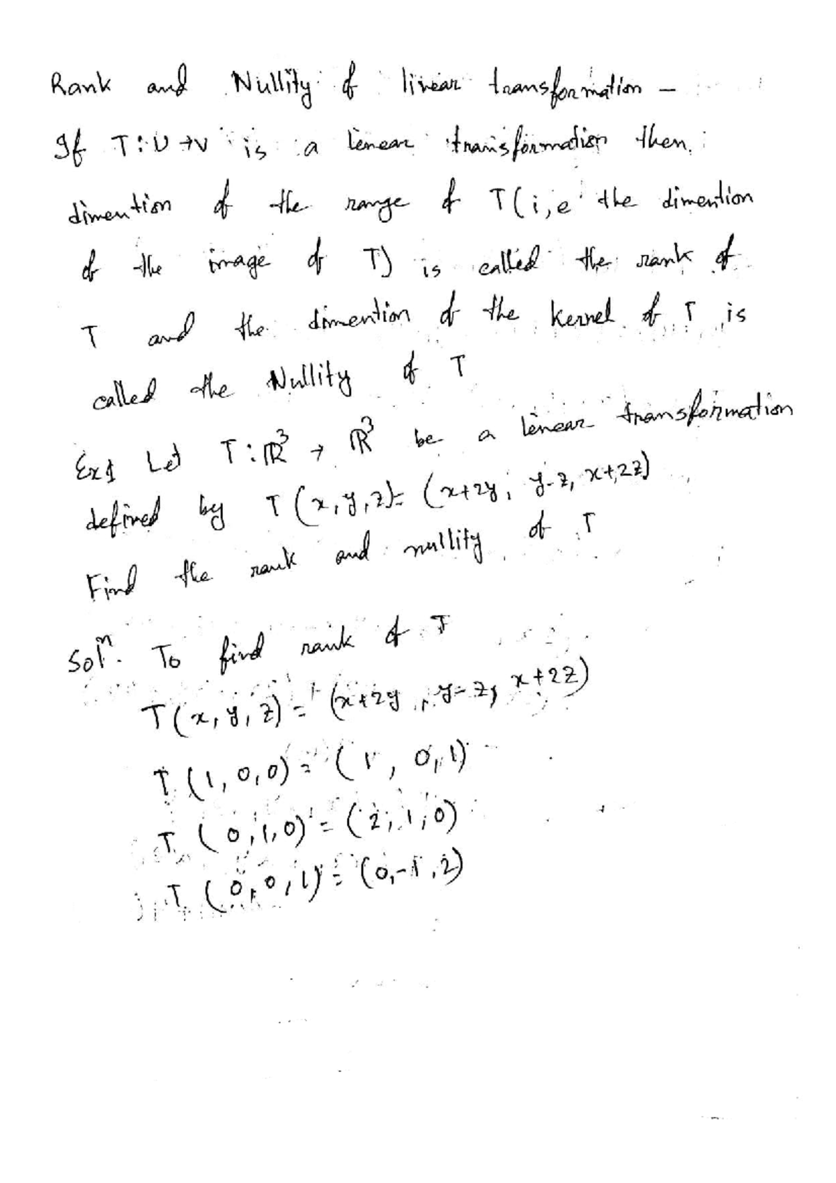 Rank and Nullity of Linear Transformation: Detailed Analysis - Studocu