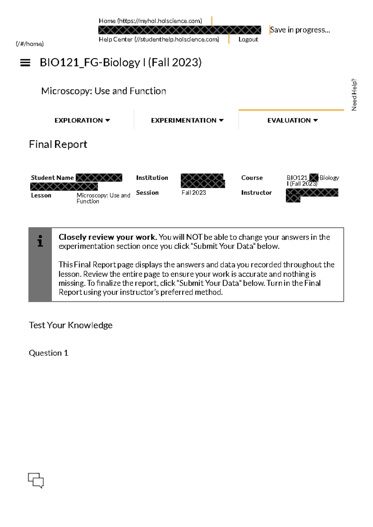 BIO121-FG Final Report on the V-Scope Lab (Fall 2023) - Studocu