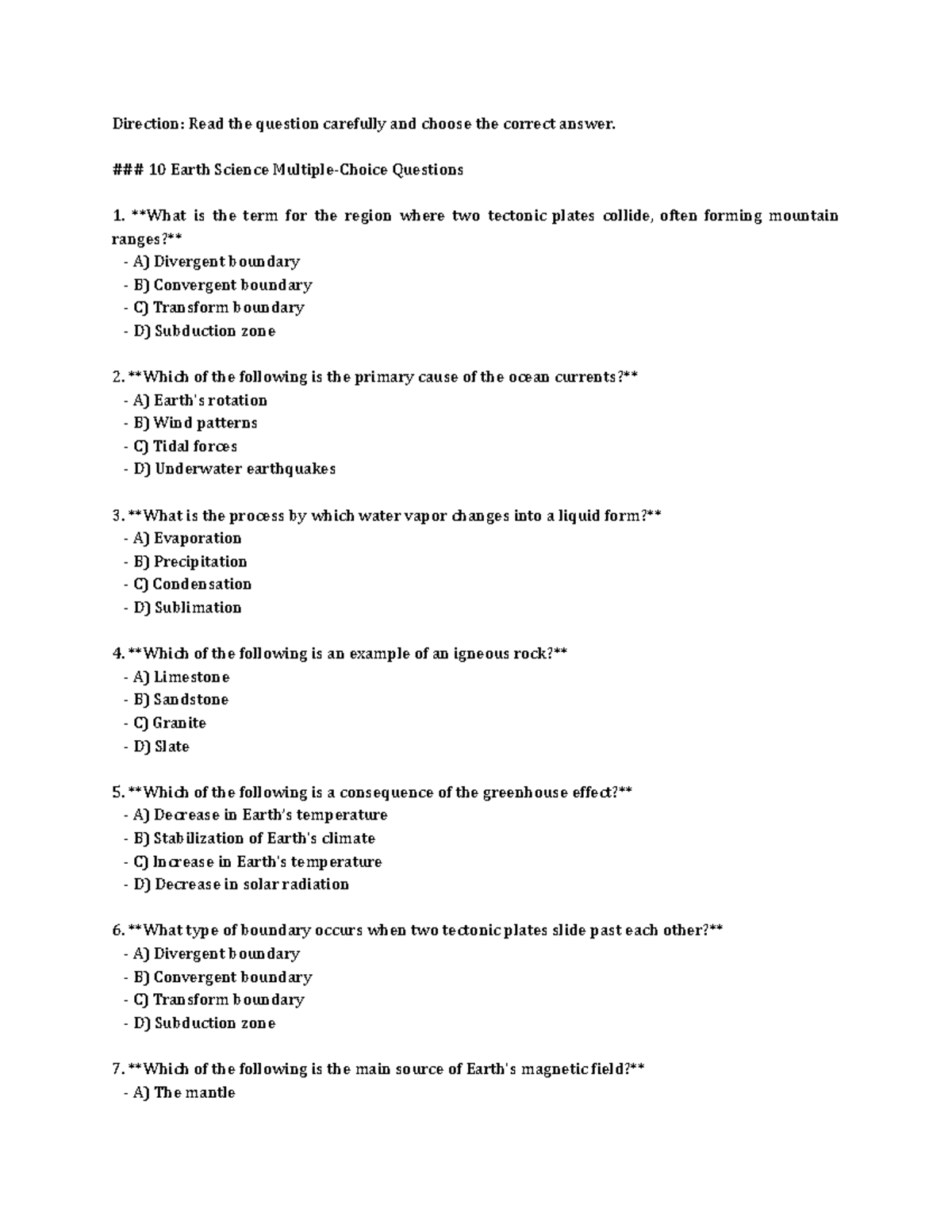 SS24 - Key Topics in Plate Tectonics & Earth Science MCQs - Studocu