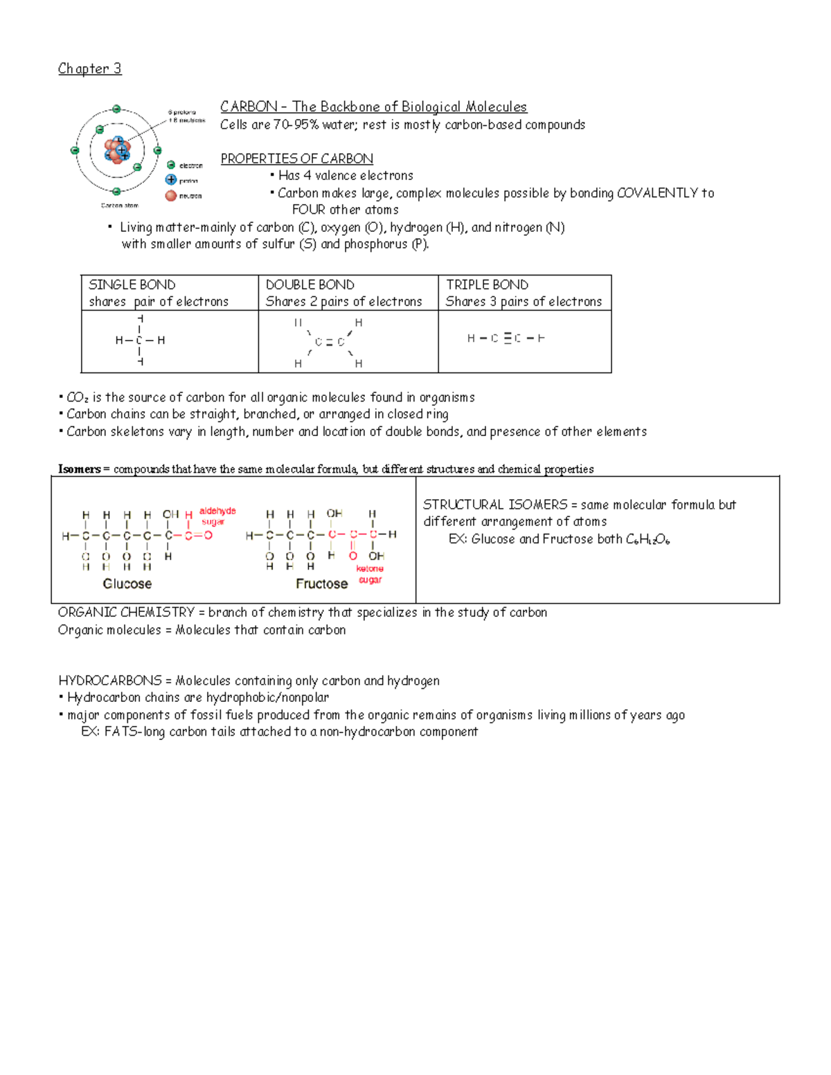 Copy of Ch. 3 Study guide 2020 - Chapter 3 CARBON – The Backbone of ...