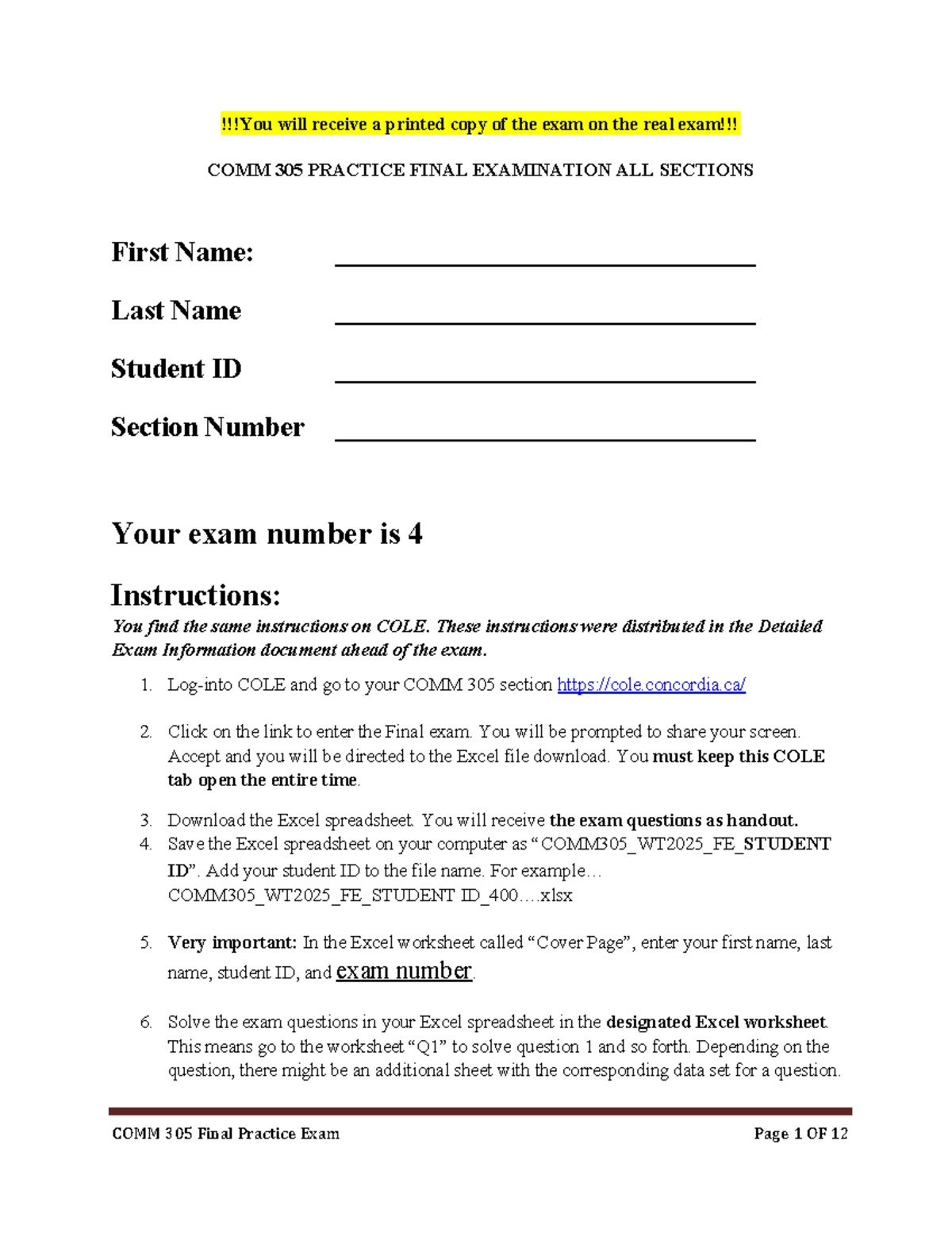 COMM 305 Practice Final Exam Instructions and Guidelines - Studocu