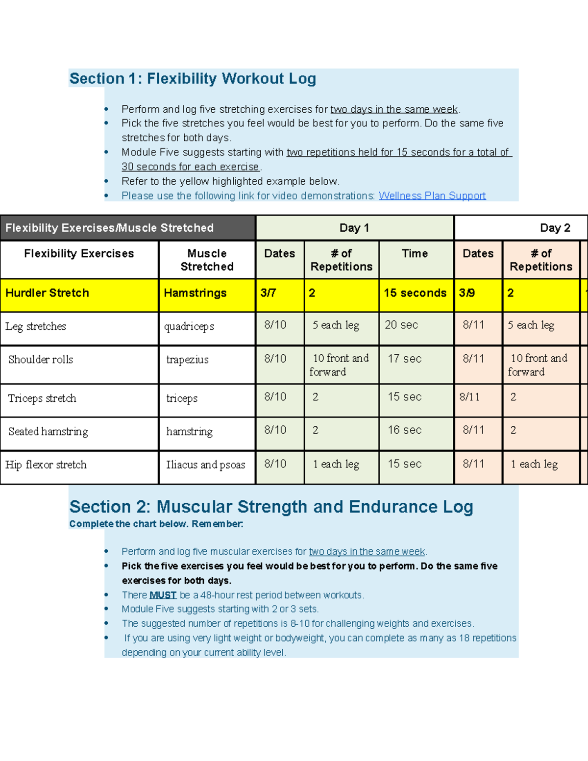 5.07 HOPE Assignment: Flexibility, Strength & Activity Logs - Studocu
