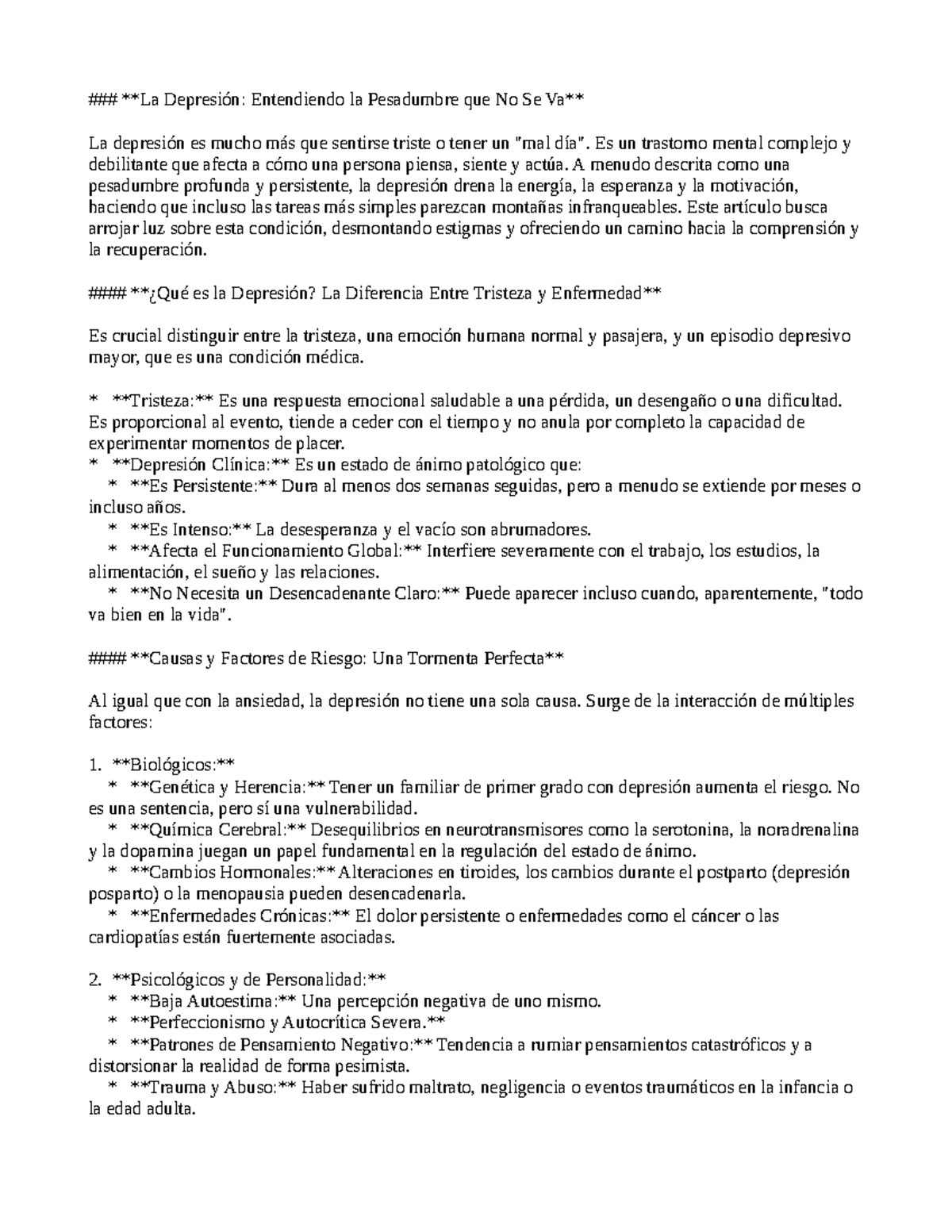La Depresión: Entendiendo la Pesadumbre que No Se Va - Studocu