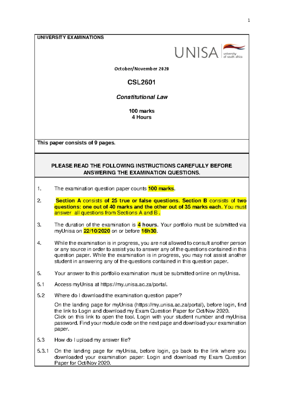 CSL2601 - September 2021 exam question - UNIVERSITY EXAMINATIONS ...