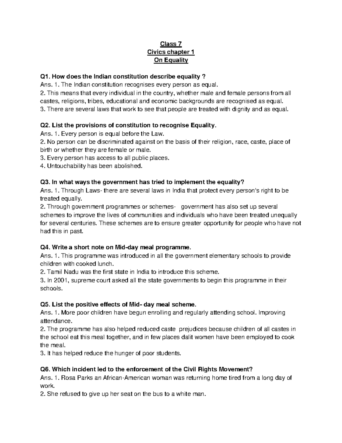 Class 7 Civics Chapter 1: Understanding Equality in the Constitution ...