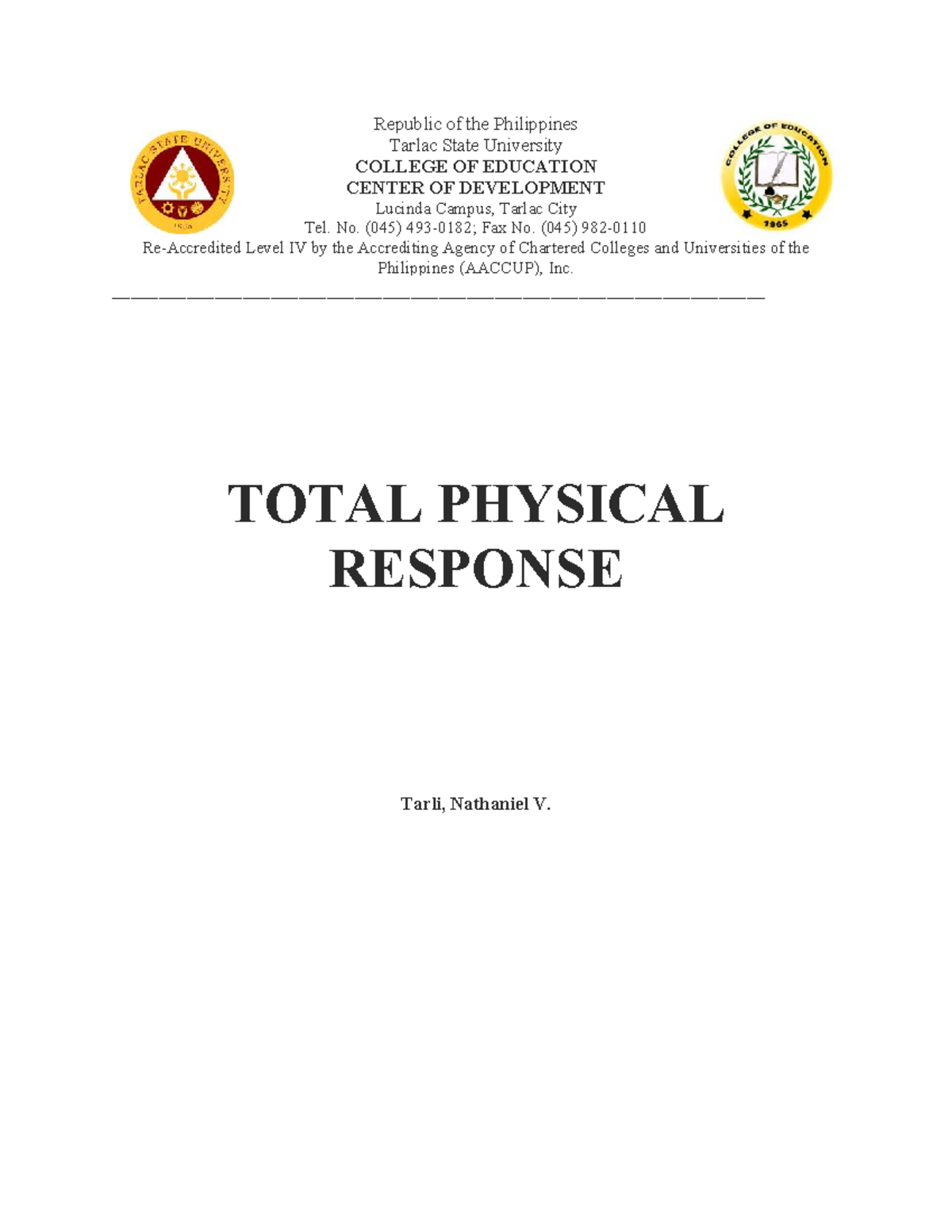 TPR Written Report: Understanding Total Physical Response Method - Studocu