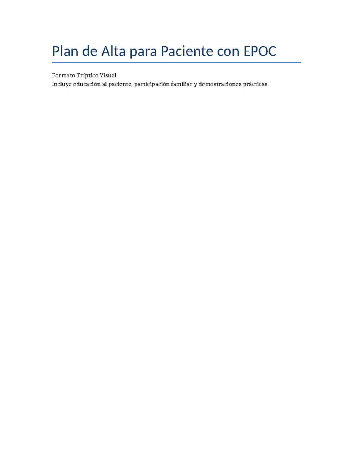 Tríptico Plan de Alta para Paciente con EPOC: Educación y Prácticas ...