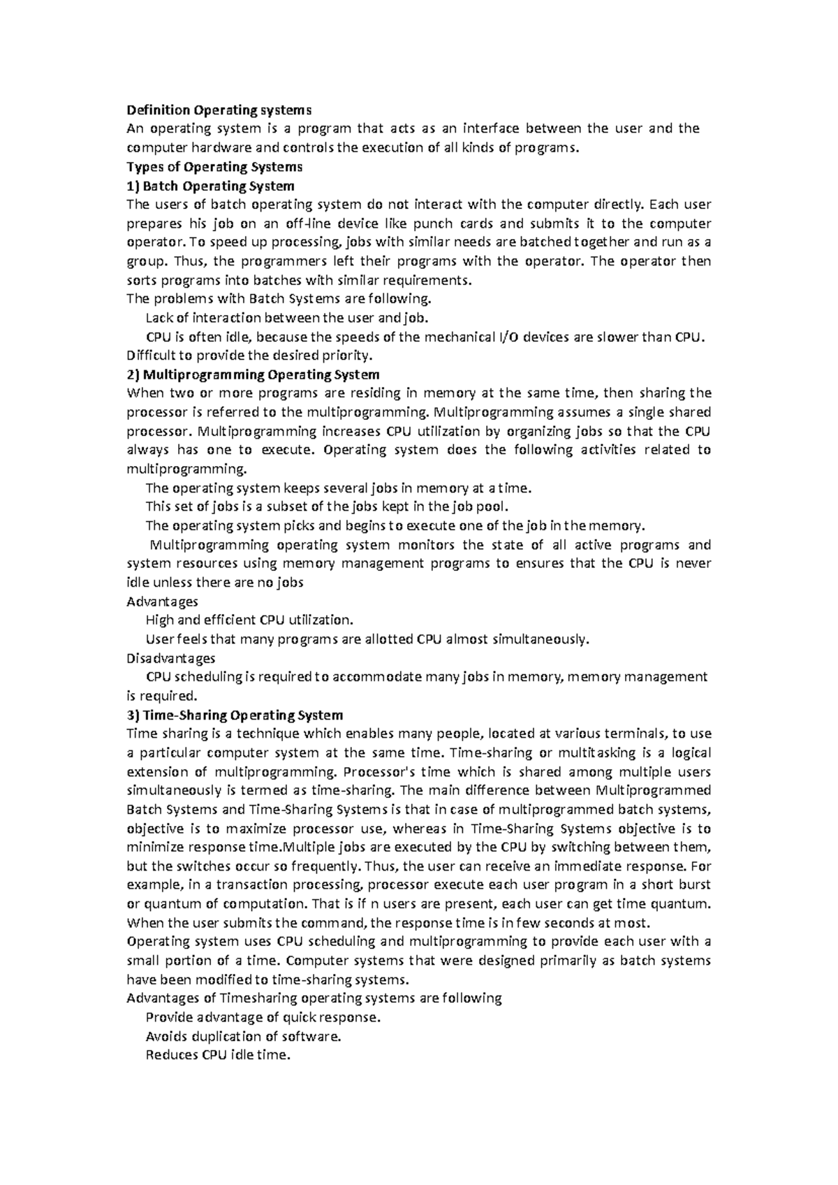 Operating Systems Overview: Types and Functions Explained - Studocu