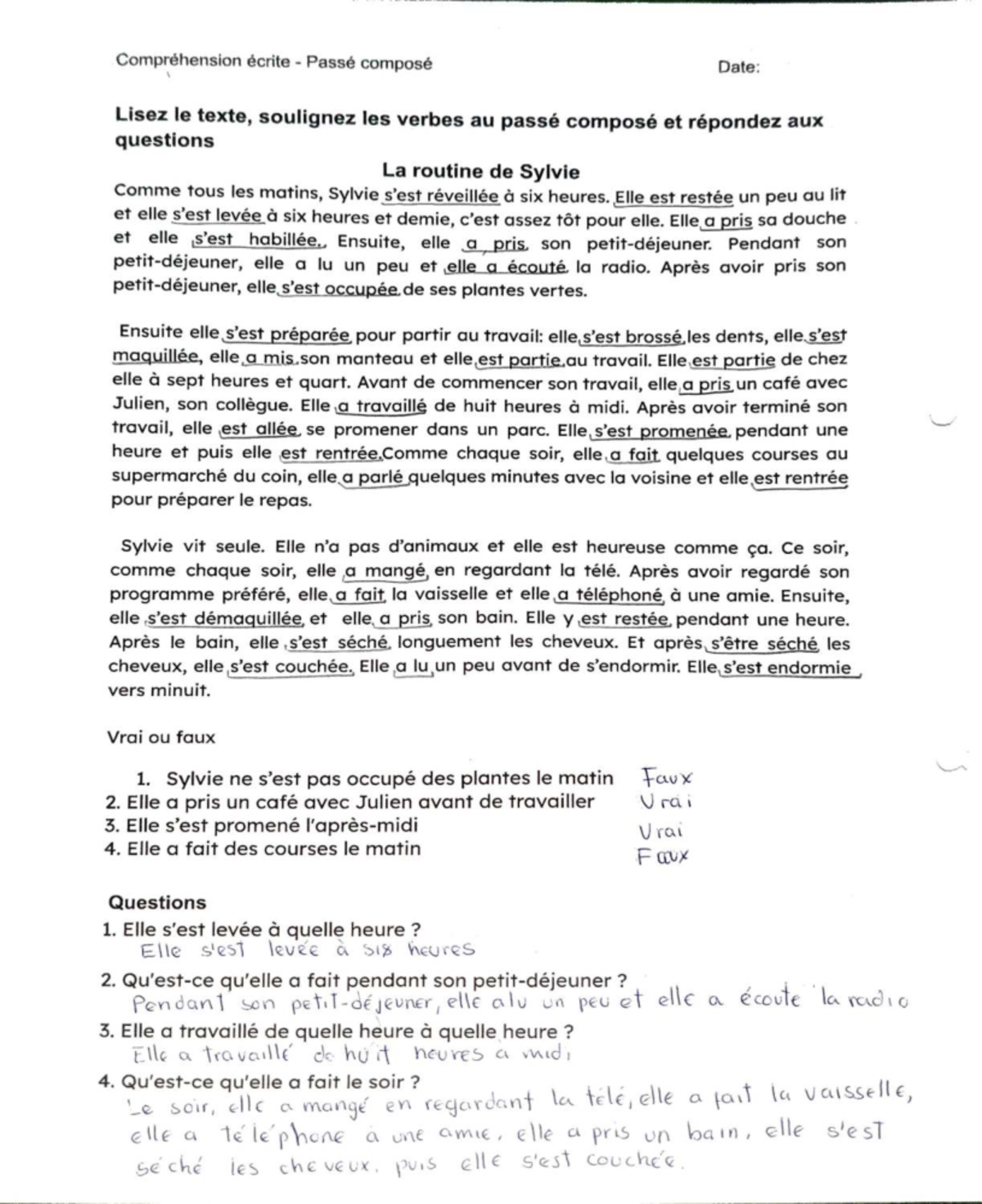 Compréhension écrite: Passé composé - Pratique de Français - Studocu