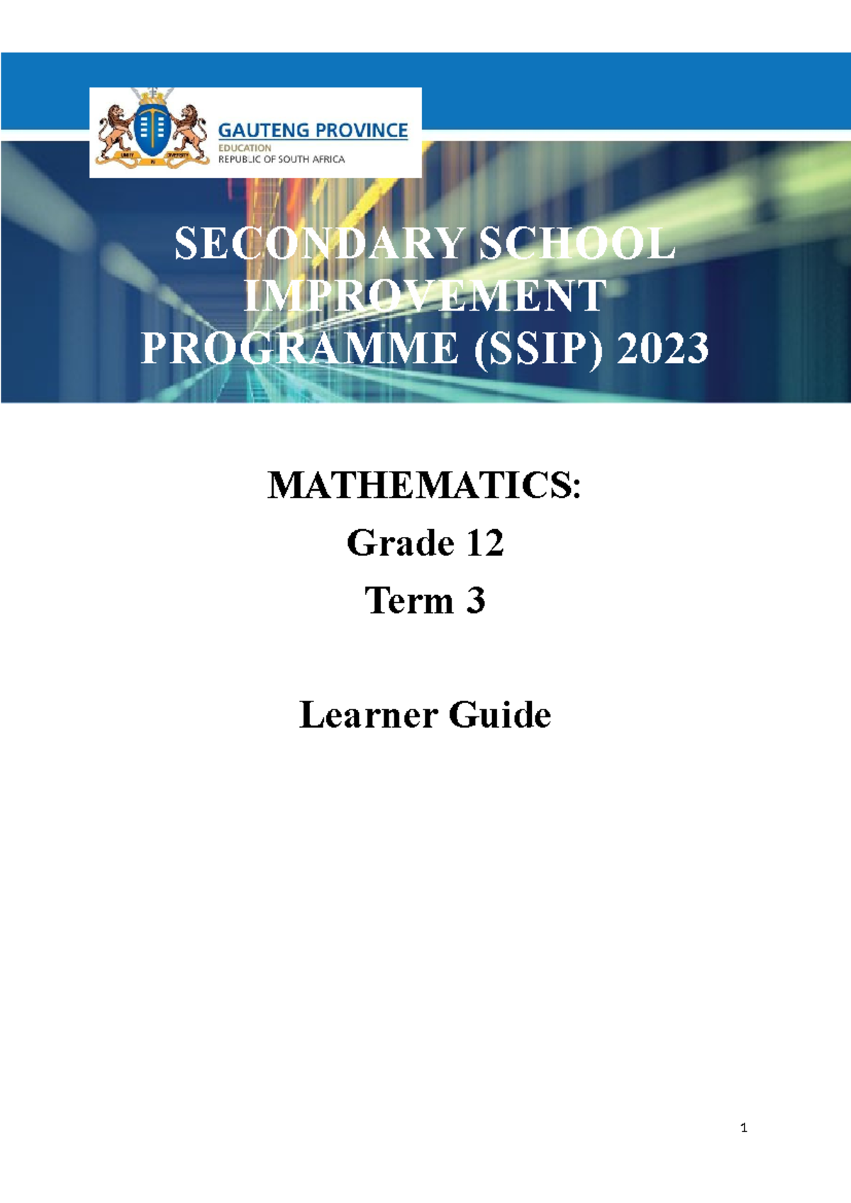 SSIP Mathematics Grade 12 Term 3 Learner Guide 2023 - Studocu