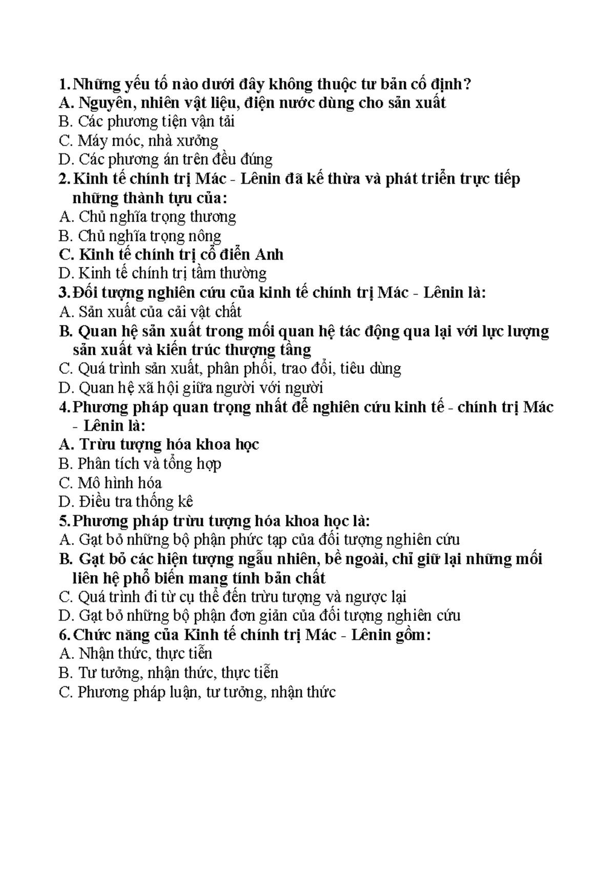 KTCT 1-50: Câu hỏi và đáp án Kinh tế Chính trị Mác Lênin - Studocu