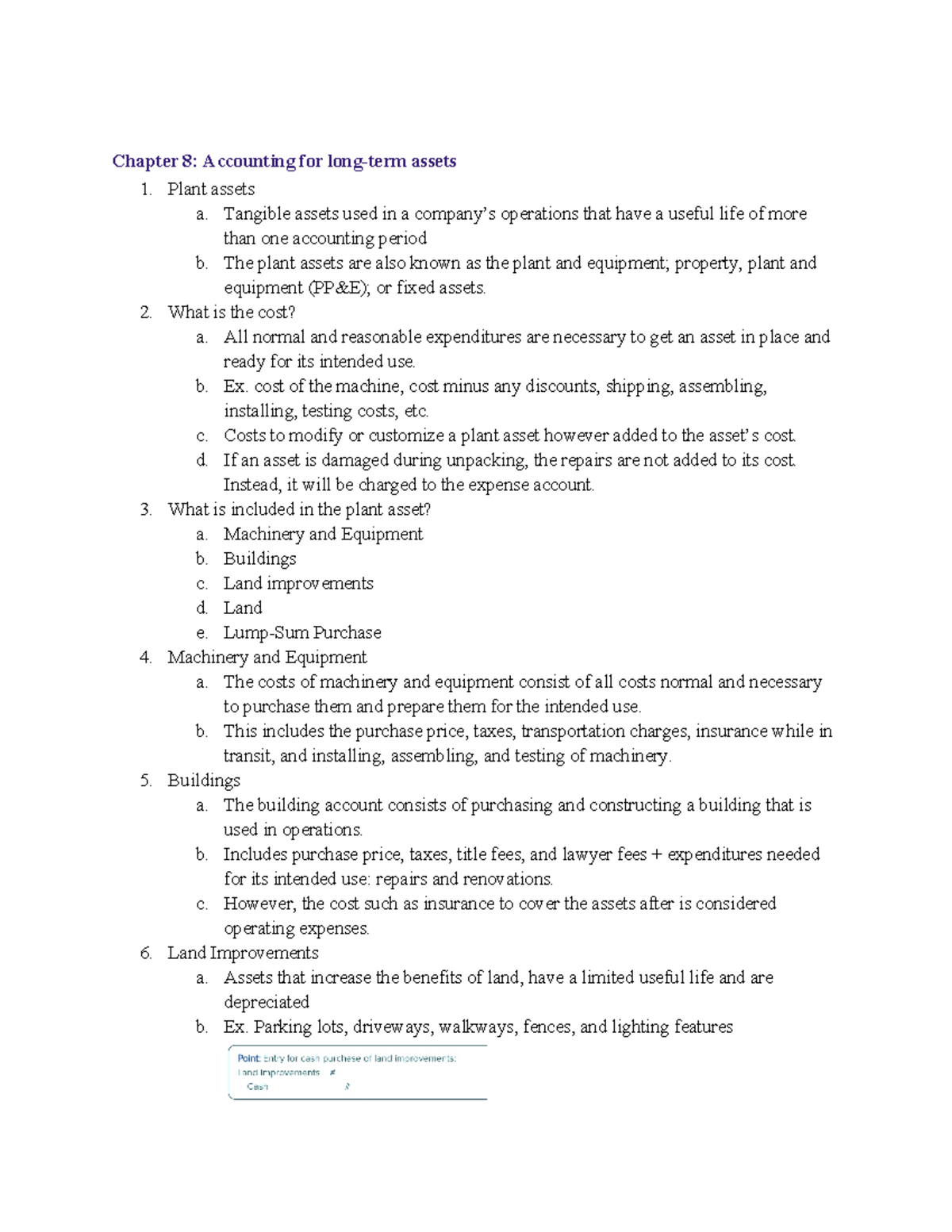 Principles of Accounting 1 Notes: Long-Term Assets (Chap. 8) - Studocu