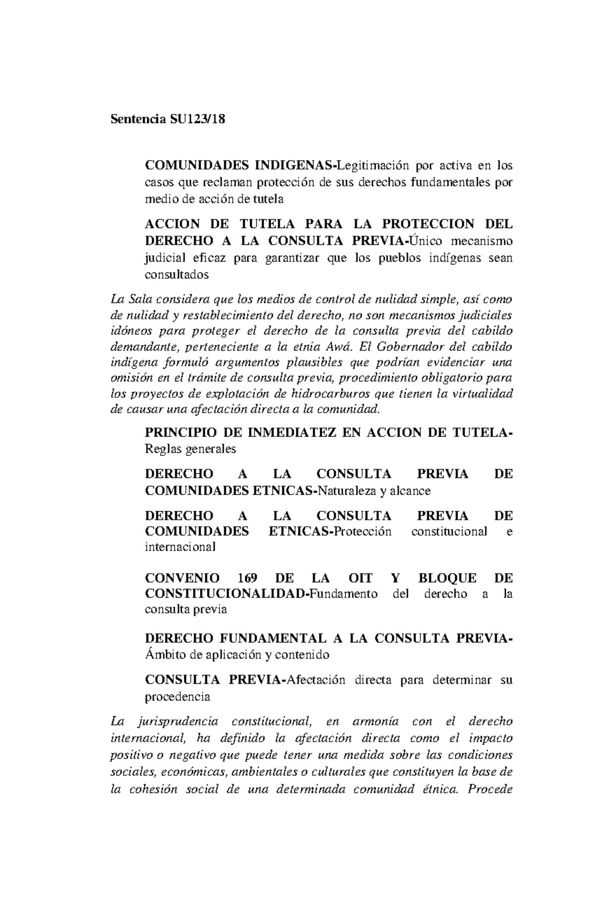 SU123-18 - SENTENCIA SU123-18 - Sentencia SU123/ COMUNIDADES INDIGENAS- Legitimación por activa ...