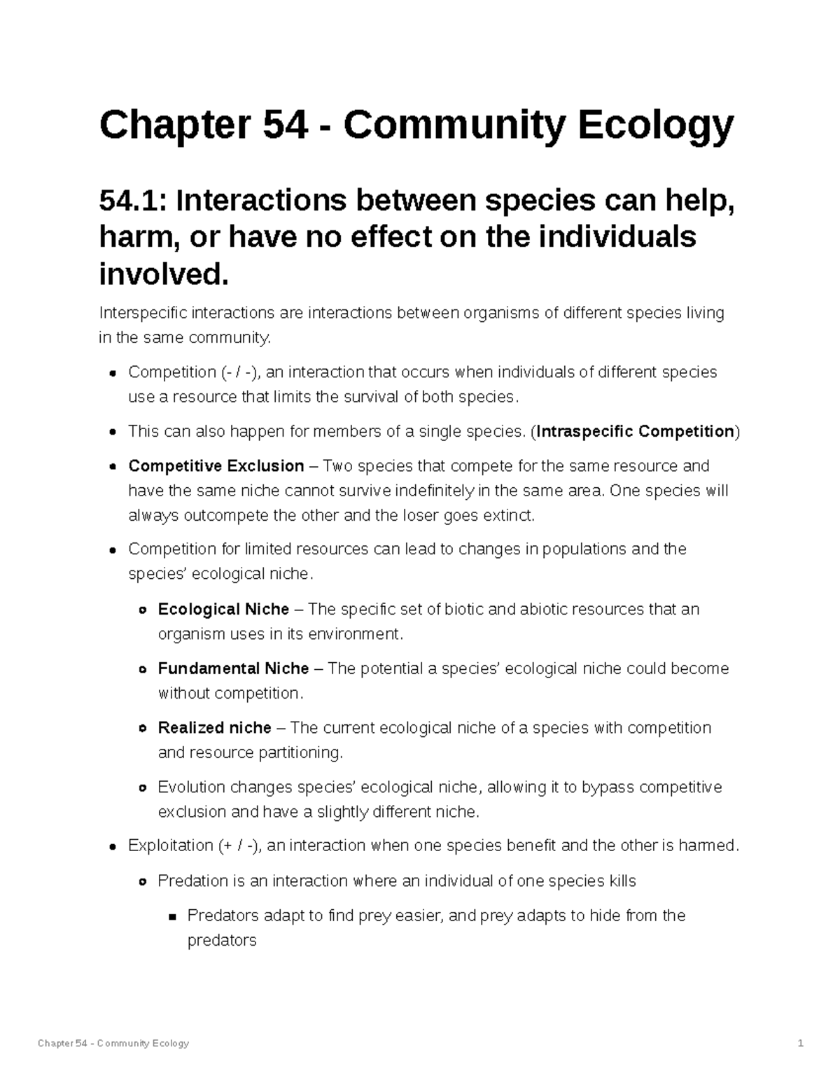 Chapter 54: Community Ecology Study Notes (Bio 101) - Studocu