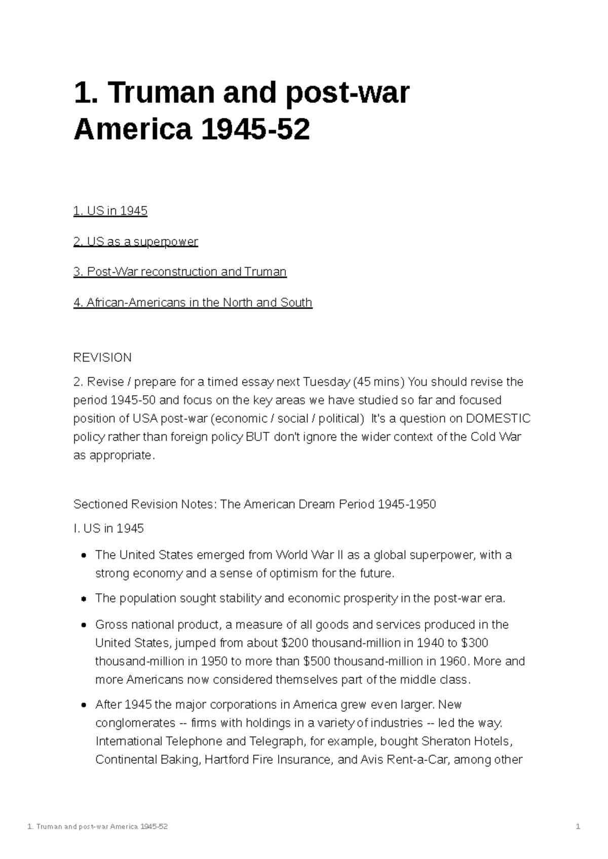 1.Truman and Post war America - 1. Truman and post-war America 1945- US ...