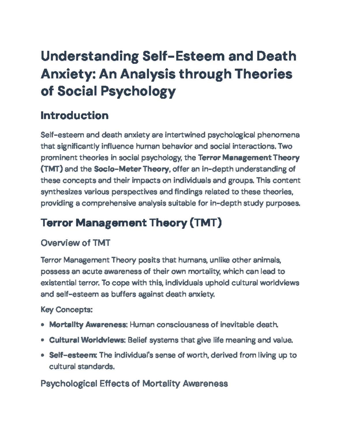 Understanding Self-Esteem and Death Anxiety: TMT & Socio-Meter Theory ...
