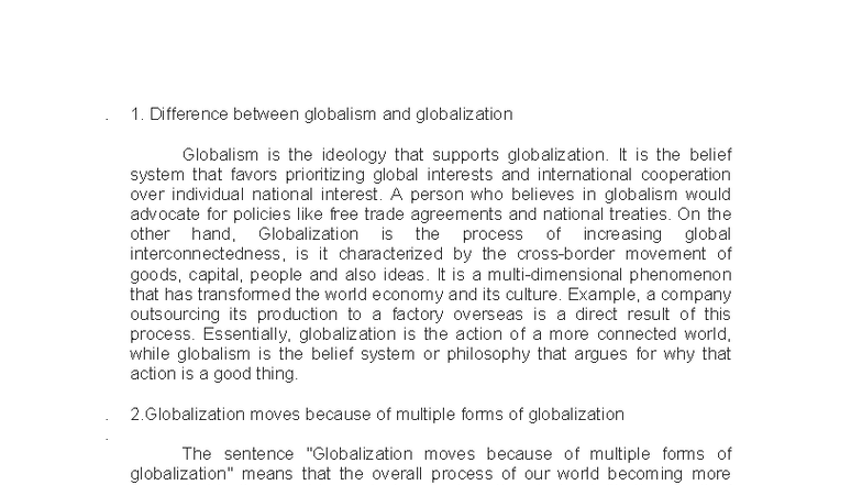 GE3 - Understanding Globalism vs. Globalization: Key Differences - Studocu