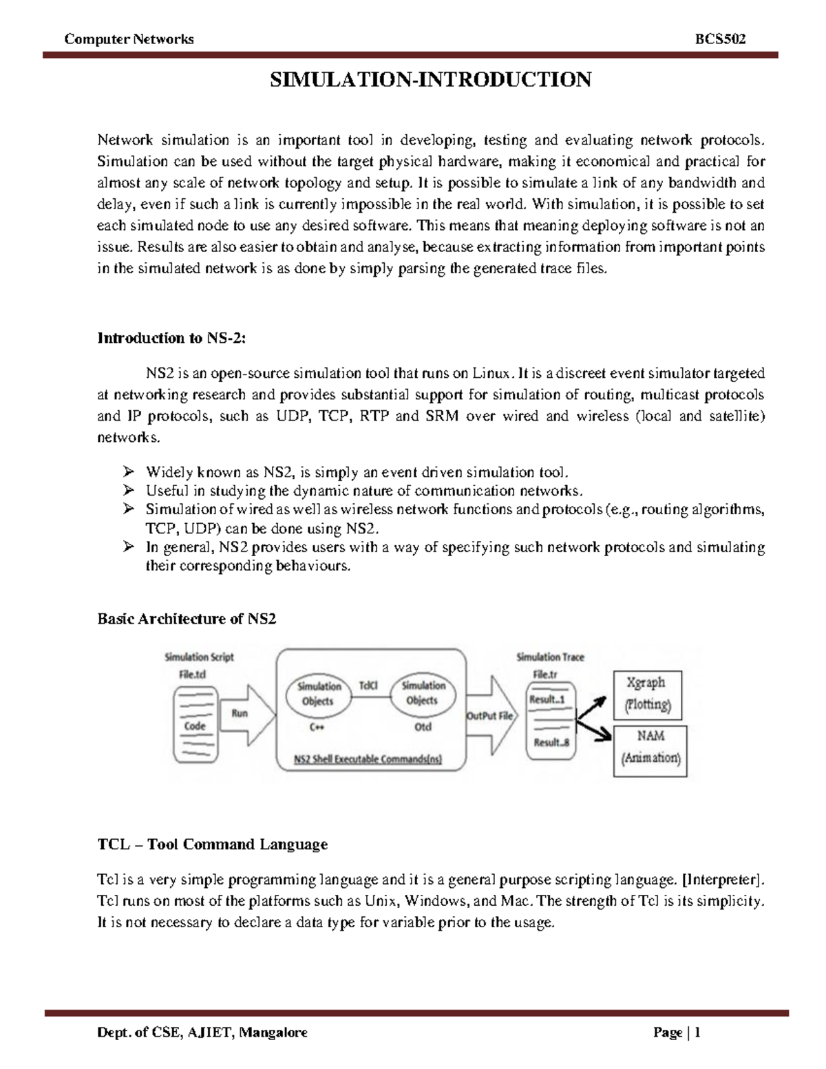 Computer Networks BCS502: NS2 Simulation Techniques and Analysis - Studocu