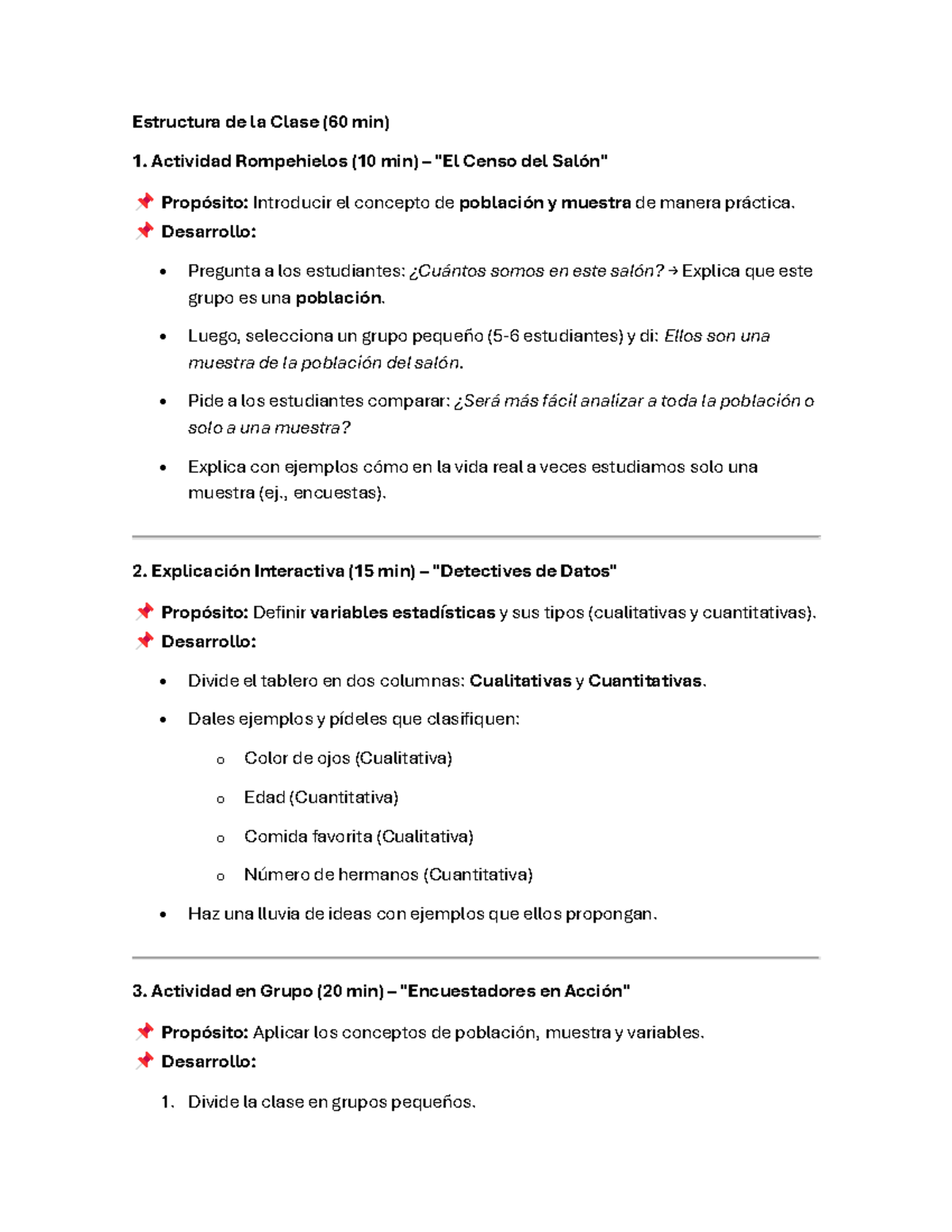 tipos de variable - Estructura de la Clase (60 min) 1. Actividad Rompehielos (10 min) – "El ...