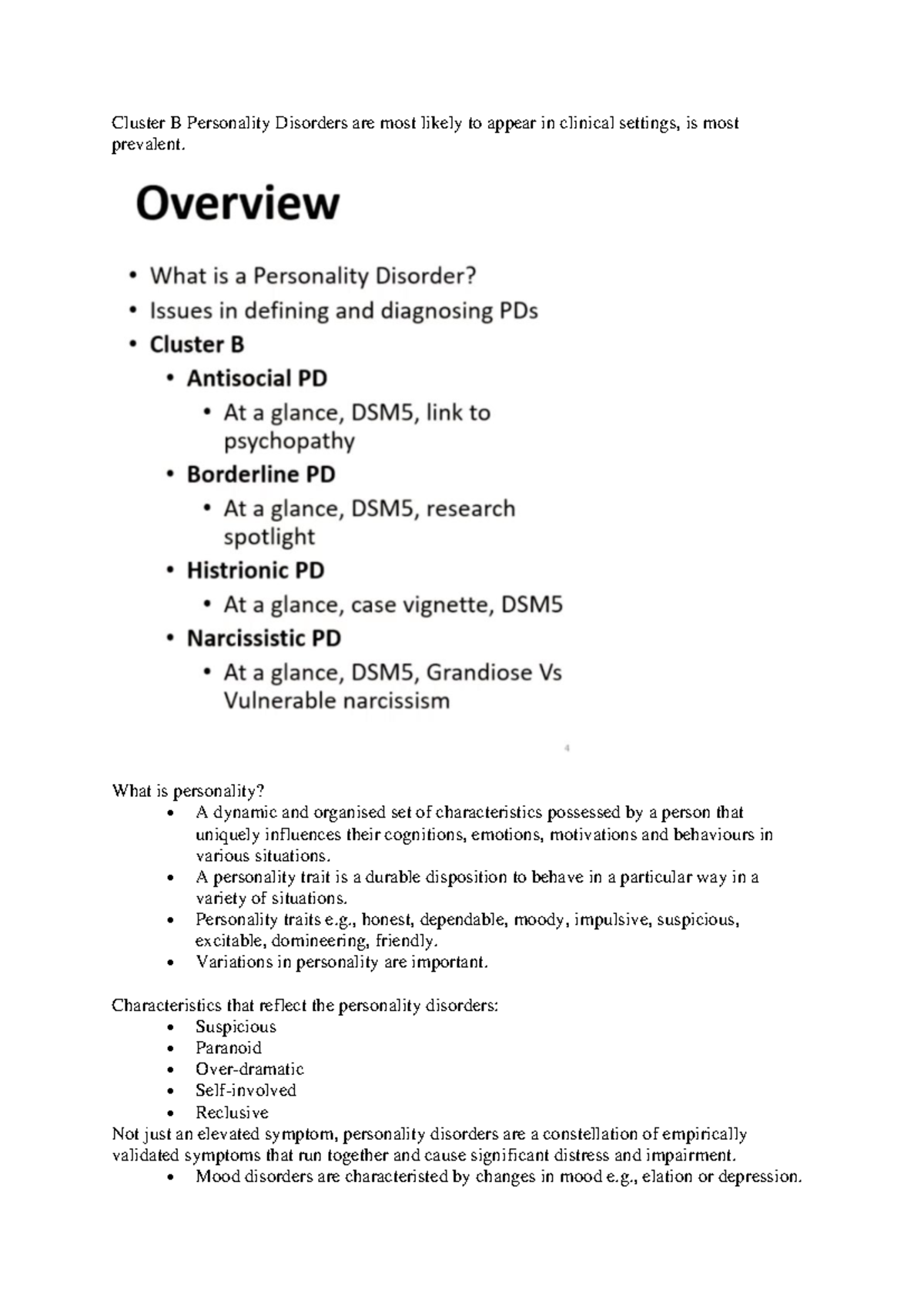 Cluster B Personality Disorders: Overview and Key Characteristics - Studocu