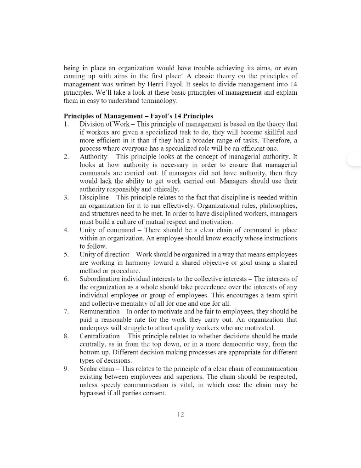 Principles of Management: Understanding Fayol's 14 Key Concepts - Studocu