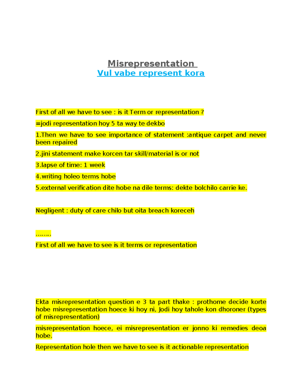 Misrepresentation in Law: Key Concepts and Case Analysis - Studocu