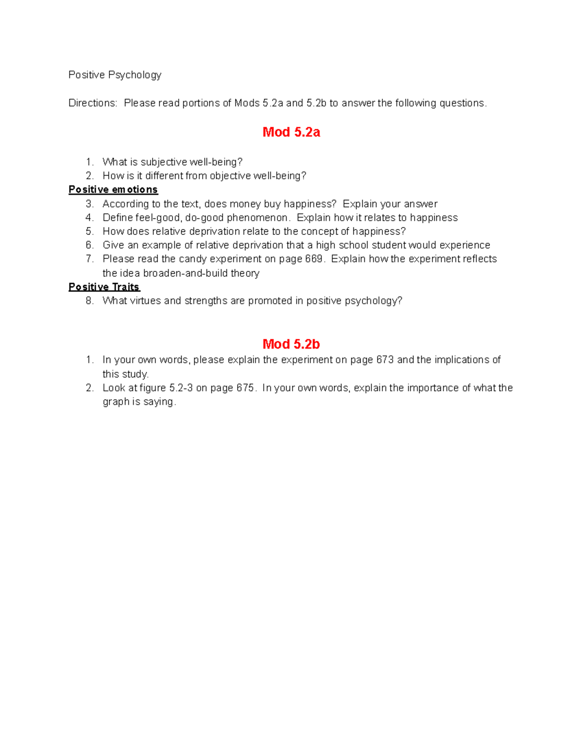 Positive Psychology HW: Insights from Mods 5.2a & 5.2b - Studocu