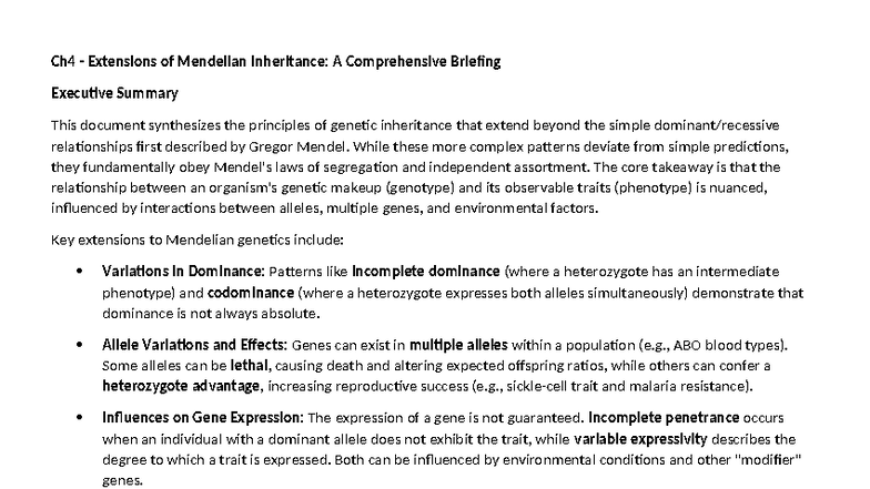Study Guide: Extensions of Mendelian Inheritance (BIOL 101 Final Exam ...
