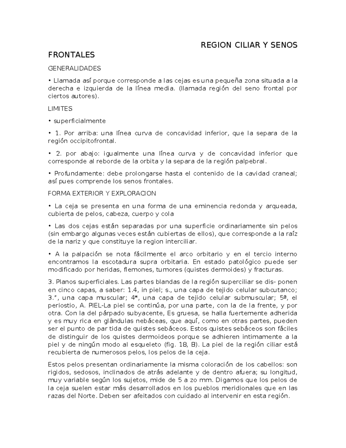 Región Ciliar y Senos Frontales: Anatomía y Exploración Detallada - Studocu
