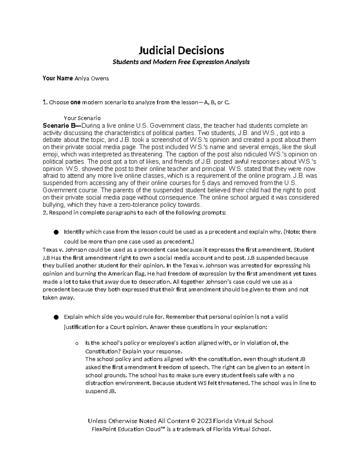 Judicial Decisions Analysis in U. Government Class: Case Study Template ...