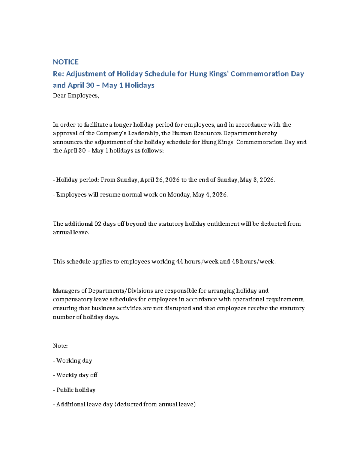 Holiday Schedule Adjustment Notice 2026 - Studocu