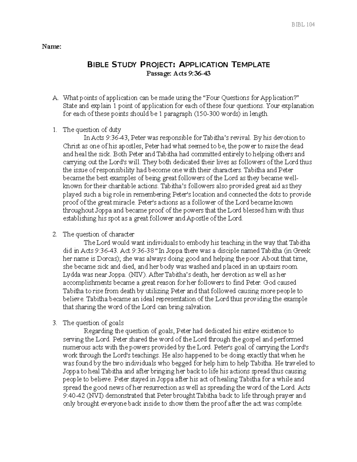 BIBL 104: Bible Study Project Application Assignment on Acts 9:36-43 ...