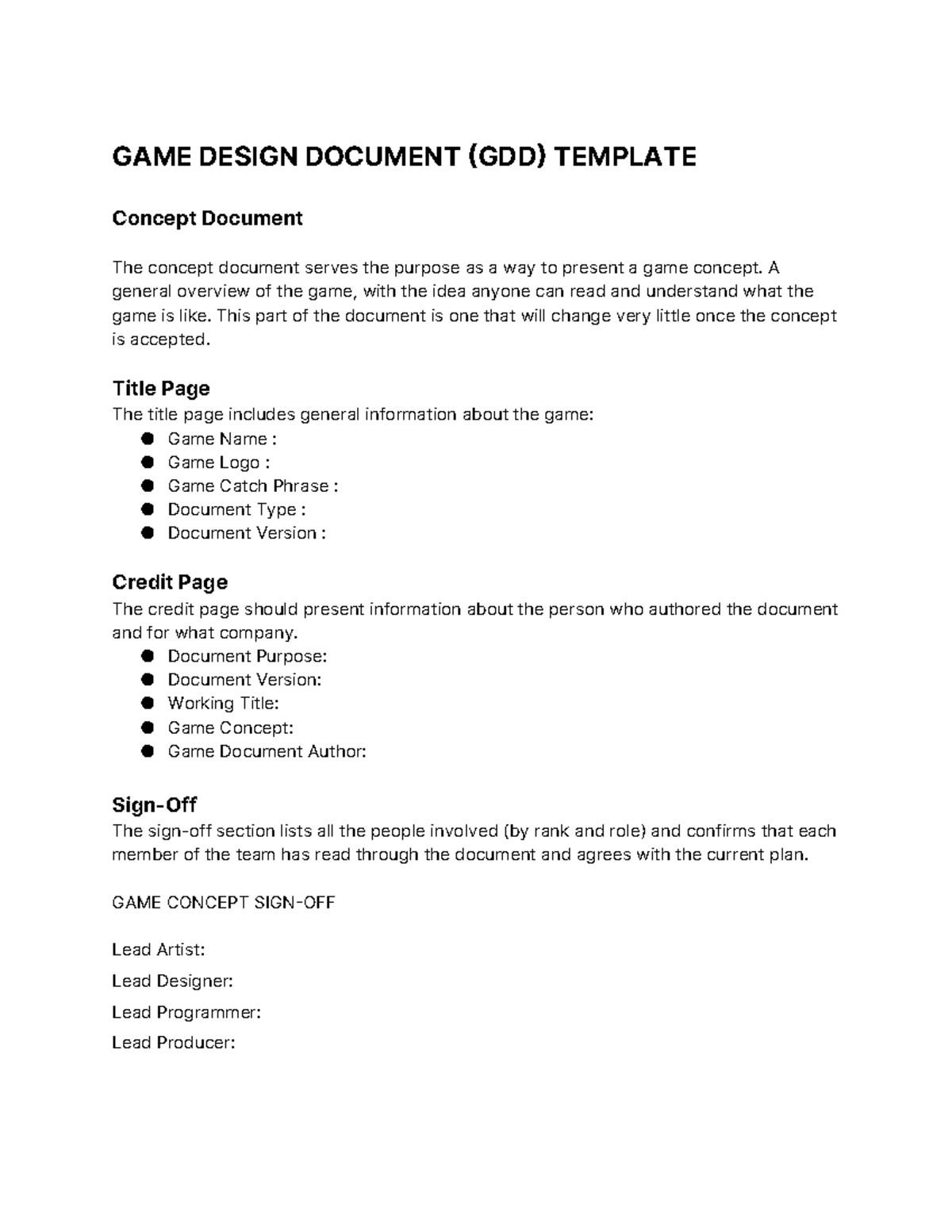Game Design Document (GDD) Template Overview and Guidelines - Studocu