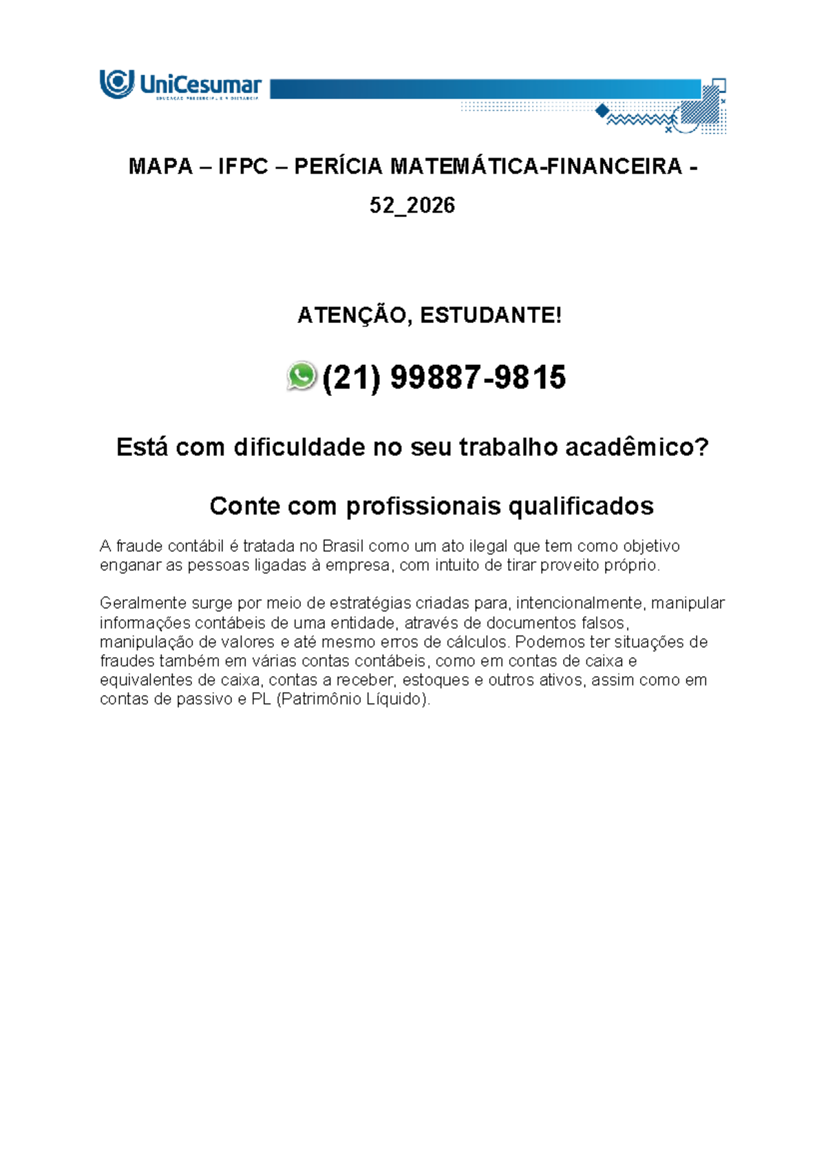 MAPA IFPC PERÍCIA 52_2026: Análise da Fraude nas Lojas Americanas - Studocu