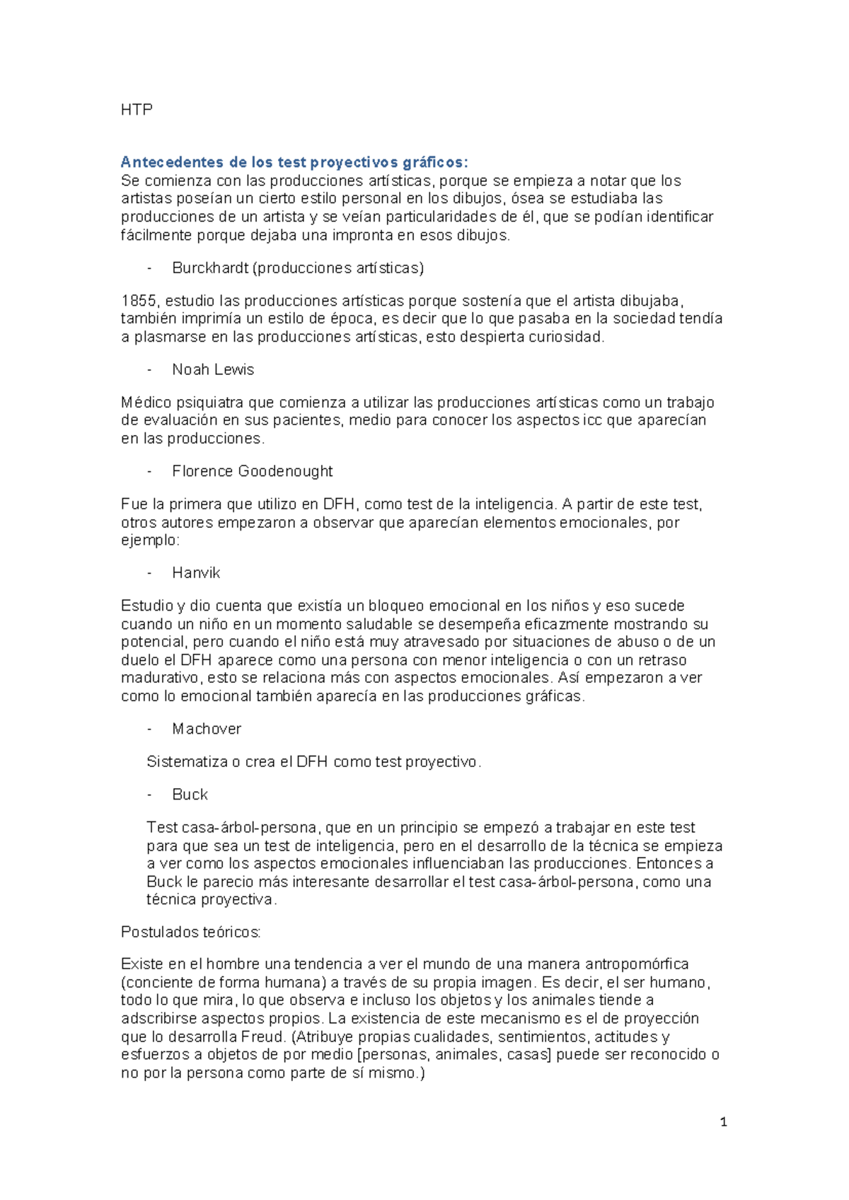 HTP: Antecedentes y Aplicaciones de los Test Proyectivos Gráficos - Studocu