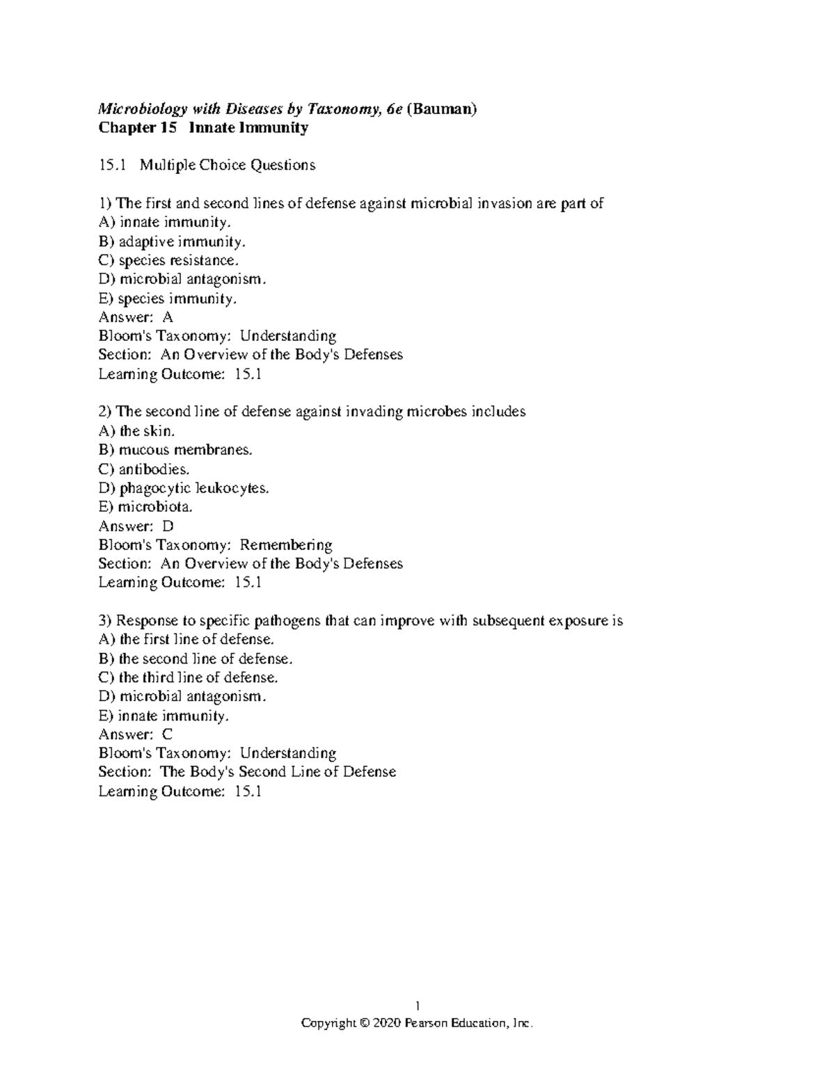 Microbiology 6e: Chapter 15 Innate Immunity Practice Questions - Studocu
