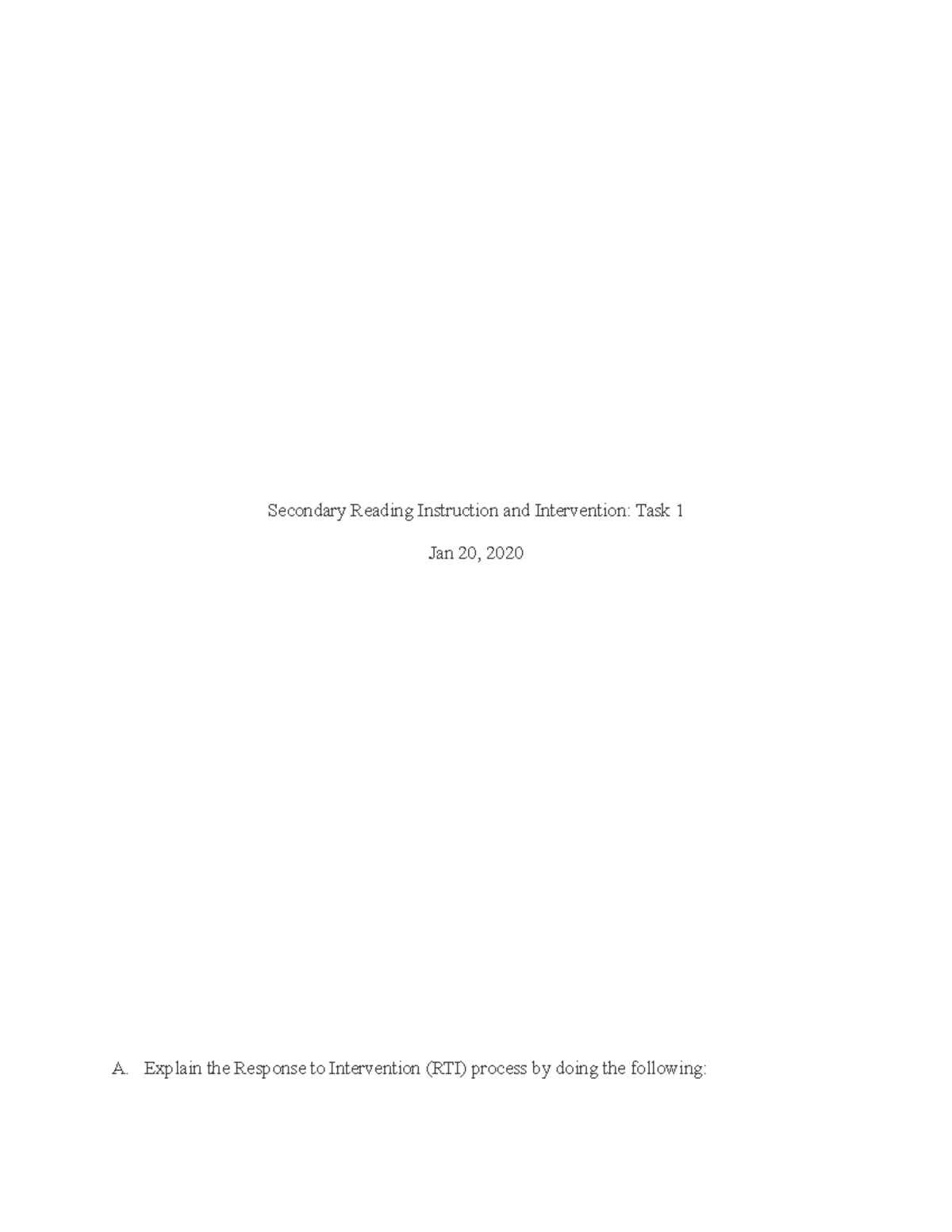 Reading Intervention Task 1 - Secondary Reading Instruction and ...