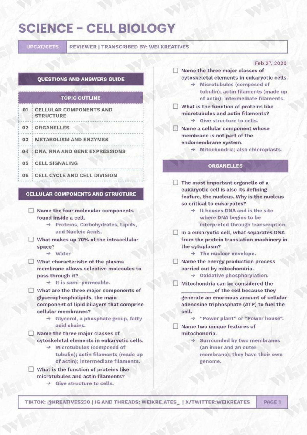 SCIENCE CELL BIOLOGY REVIEWER I QUESTIONS AND ANSWERS GUIDE - Studocu