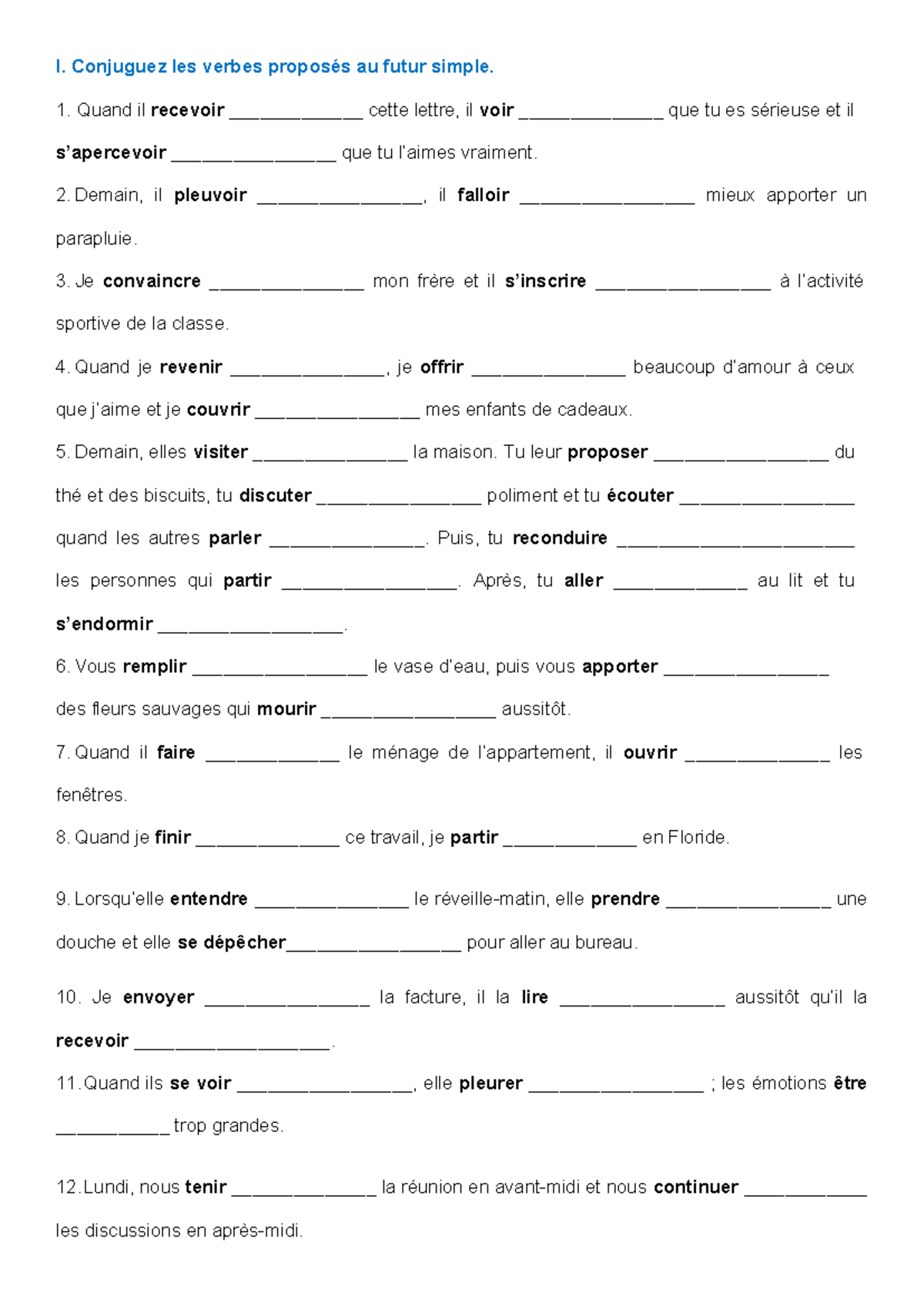Futur Simple: Exercices de Conjugaison 131154 - Studocu