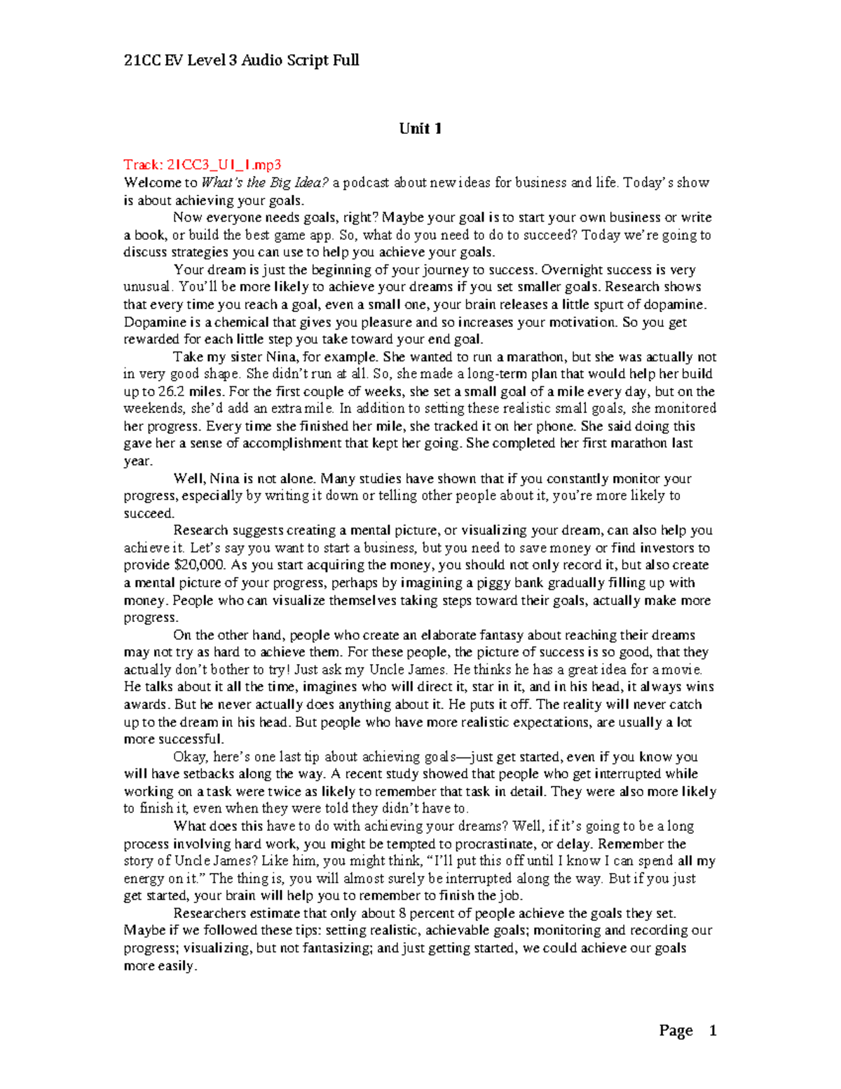 21CC EV Level 3 Audio Script: Achieving Goals and Learning Through ...