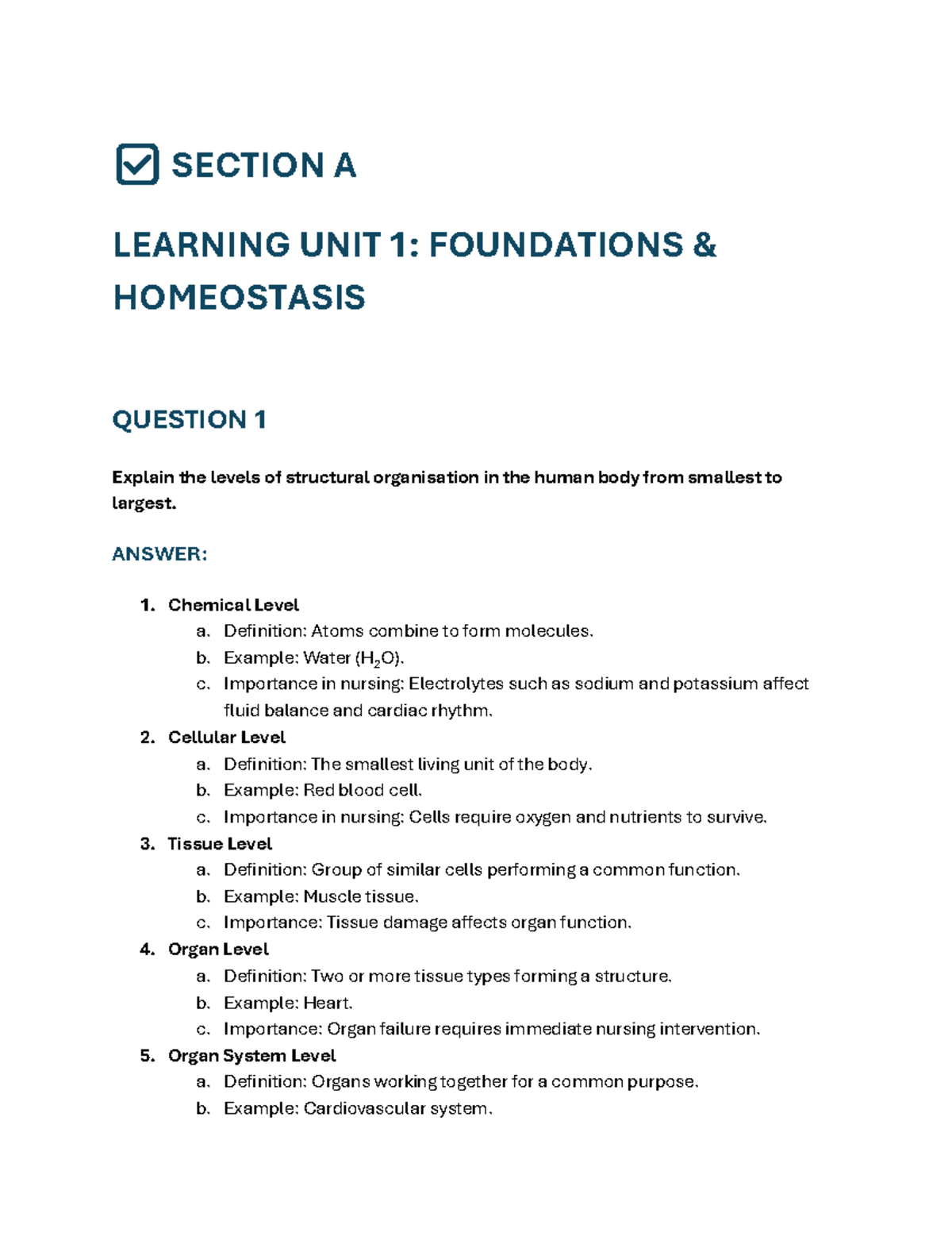 AP Quiz LU1-3: Foundations of Homeostasis in Nursing - Studocu