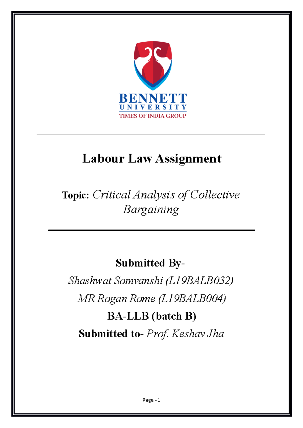 Labour Law Assignment - Labour Law Assignment Topic: Critical Analysis ...