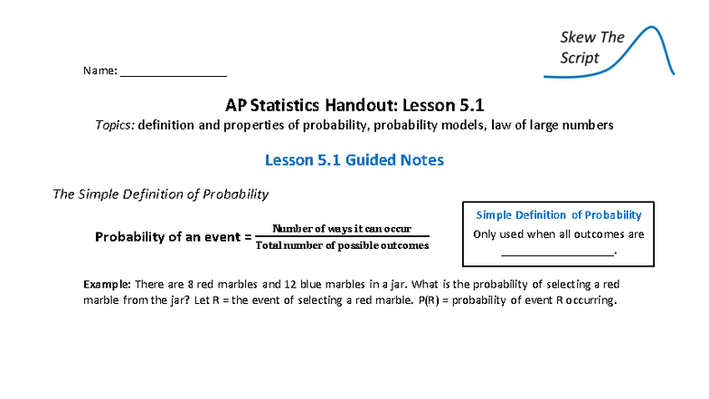 AP Statistics (APST) Lesson 5.1: Probability Concepts and Models - Studocu
