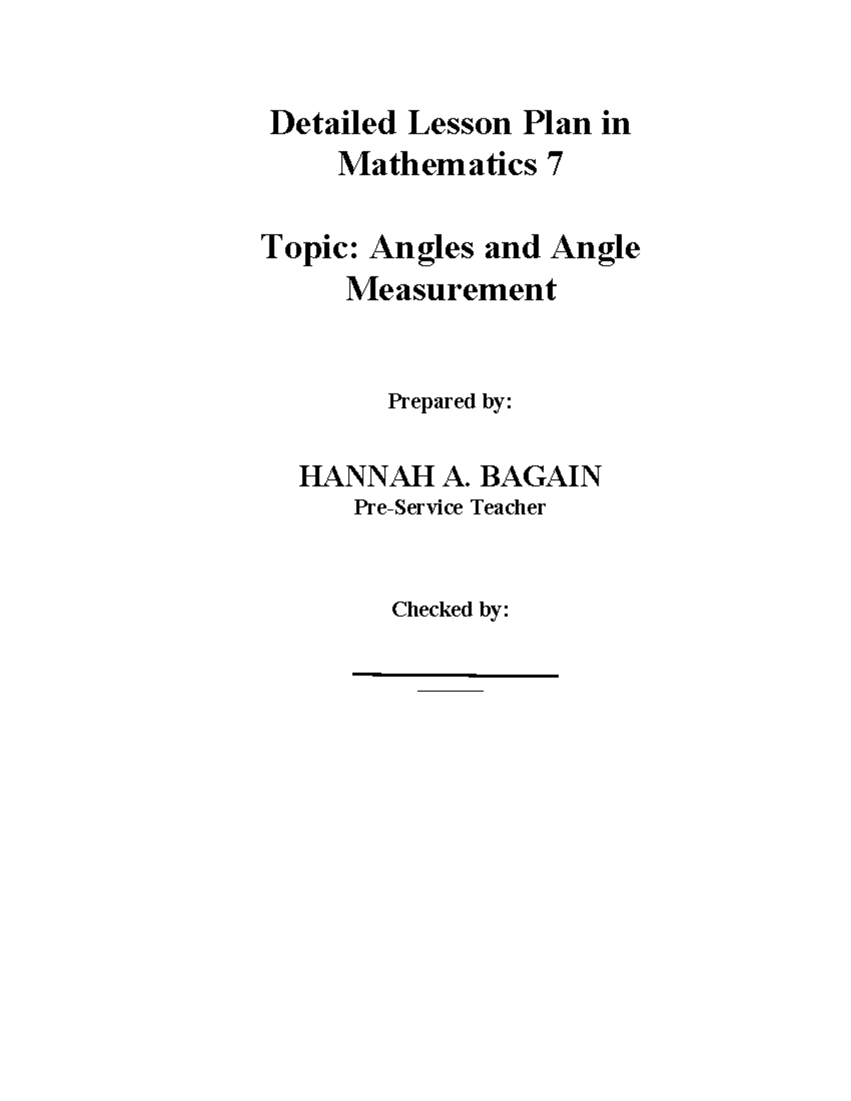 Mathematics 7: Detailed Lesson Plan on Angles & Angle Measurement - Studocu