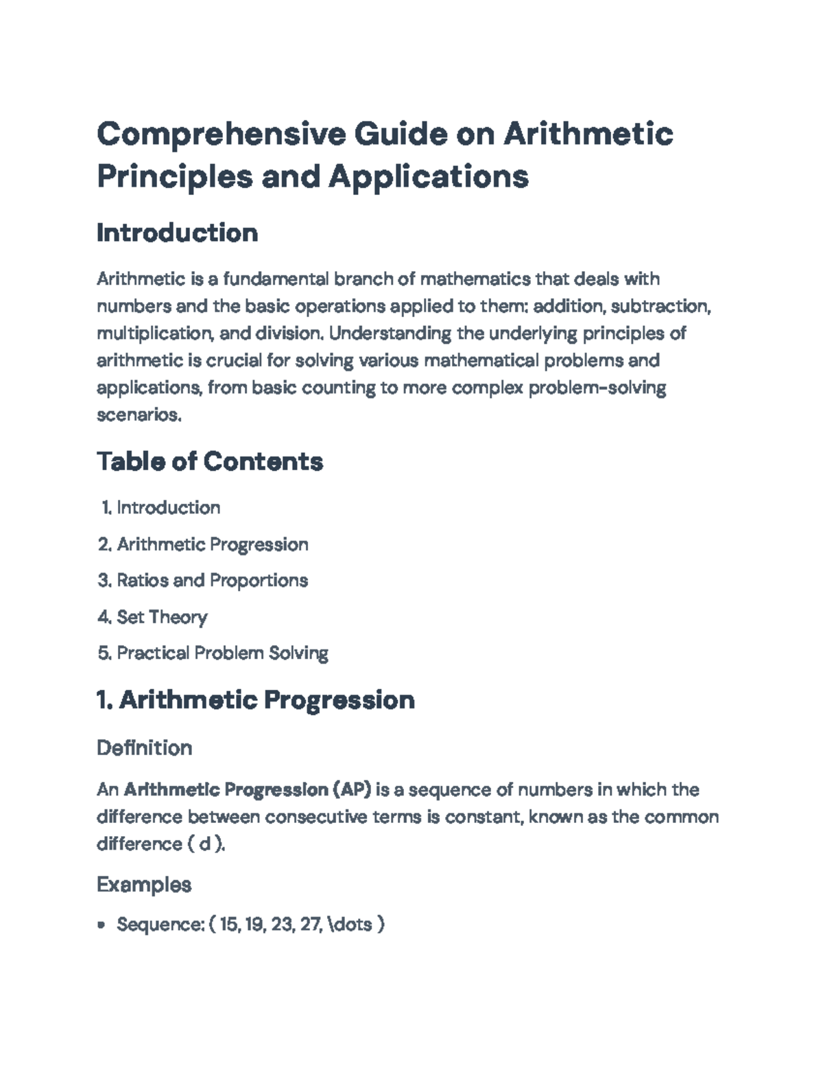 Comprehensive Guide to Arithmetic: Principles, Progressions, & Sets - Comprehensive Guide on ...