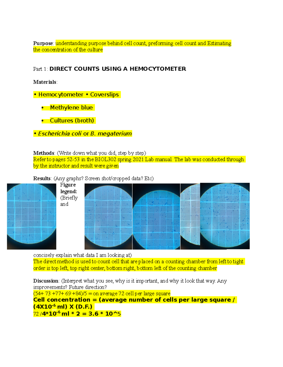 BIOL 309 LAB 16, 18, 20: Techniques for Cell Count and Staining Methods ...