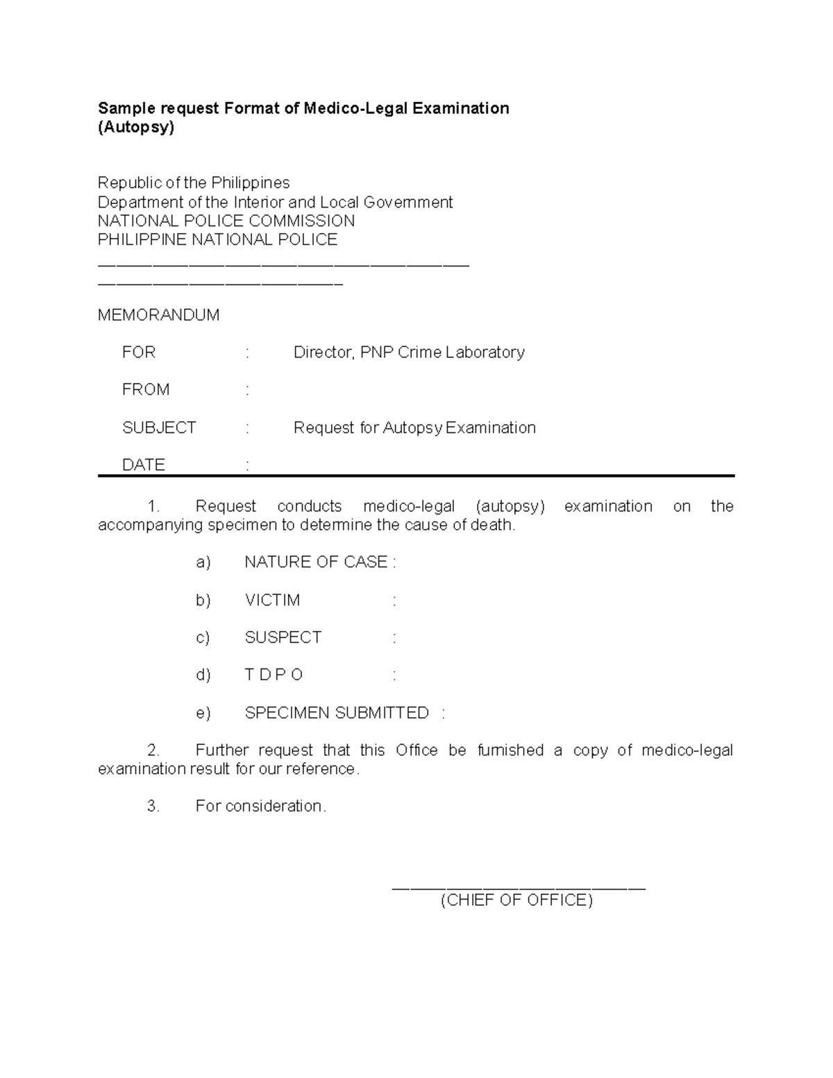 Sample request Format of Medico-Legal Examination - Sample request ...