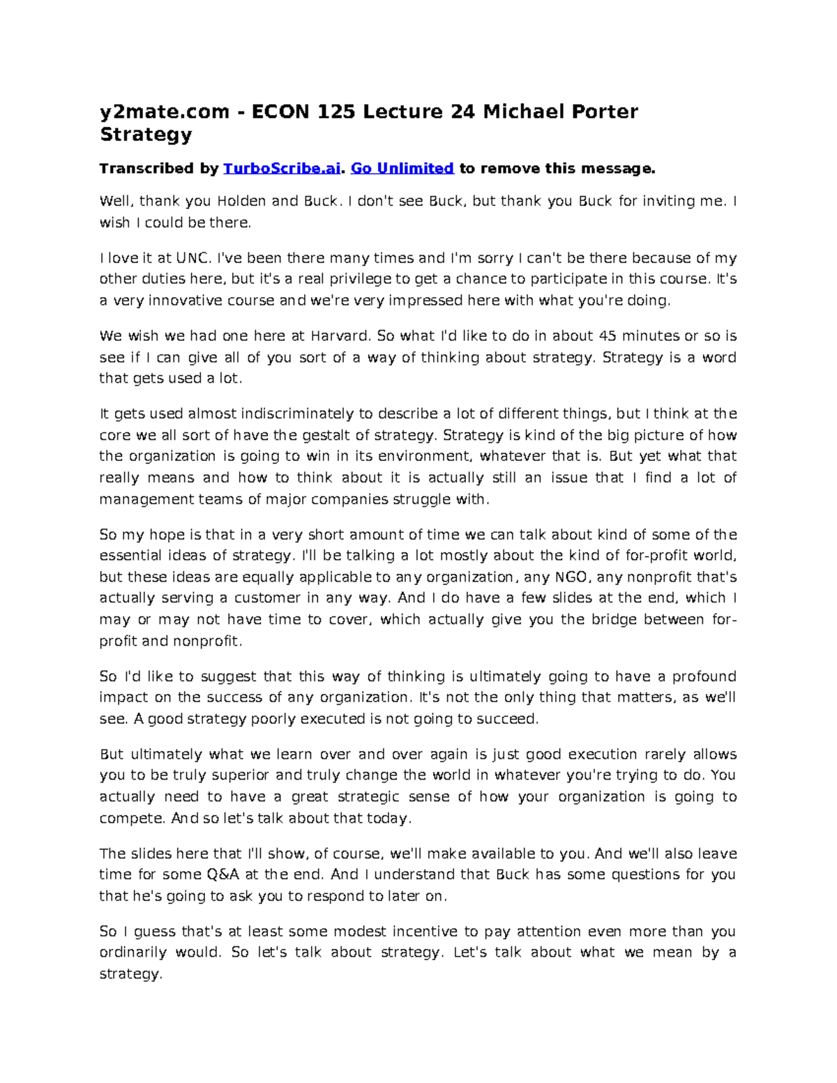 **ECON 125 Lecture 24: Michael Porter's Insights on Strategy** - Studocu