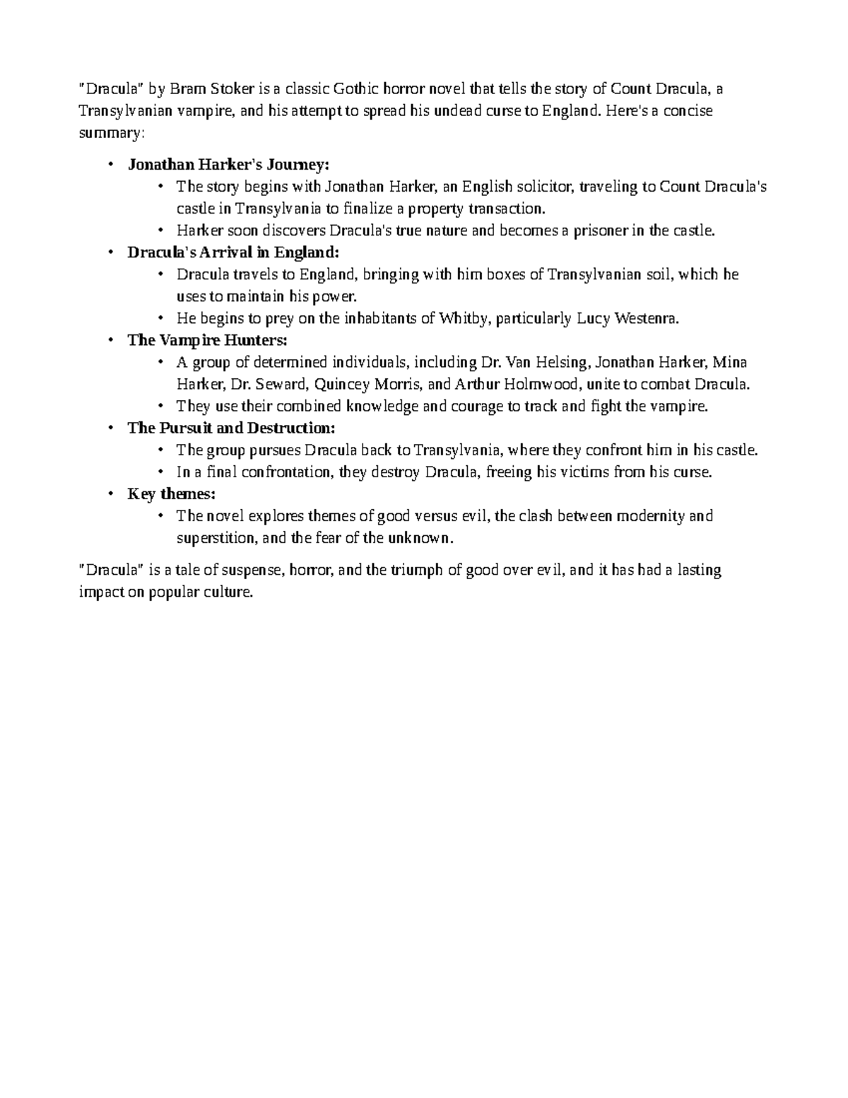 Dracula - assignment - "Dracula" by Bram Stoker is a classic Gothic ...